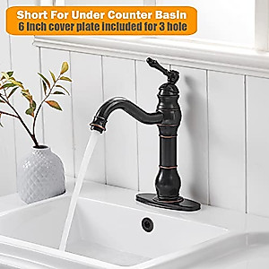 Hoimpro Height Adjustable 10.4 to 12.8 Inch Bathroom Sink Faucet,Single Handle Single Hole Vessel Sink Faucet, Bathroom Faucet,Bar Vanity Faucet with Cover Plate for 3 Hole Basin, Oil Rubbed Bronze