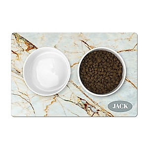 Personalized Pet Placemat, Marble Pattern Print, White, Grey, Rust, Custom Pet Feeding Mat, Machine Washable, 12" x 18", Pet Food Mat with Name by Multi Chic
