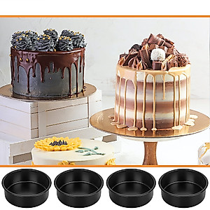 AWTBDP 4.5-Inch Cake Pan Set of 4, Nonstick Stainless Steel Baking Round Cake Pans Tins Bakeware for Mini Cake Pizza, Quiche, Non Toxic Coating, Straight Side, Easy Clean Easy Release, 2 Inch Deep