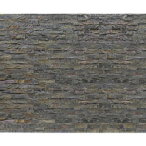 Stoneflex Peel and Stick Self Adhesive 3D Stone Tiles - Stick on Kitchen Backsplash Living Room Office Bathroom Wall Green Gold (10 Pack)…