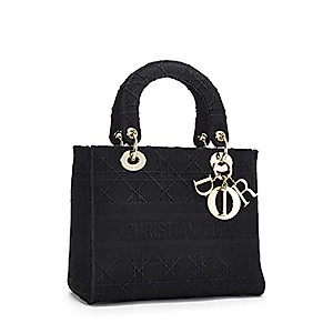 Dior, Pre-Loved Black Embroidered Canvas Lady D-Lite Medium, Black