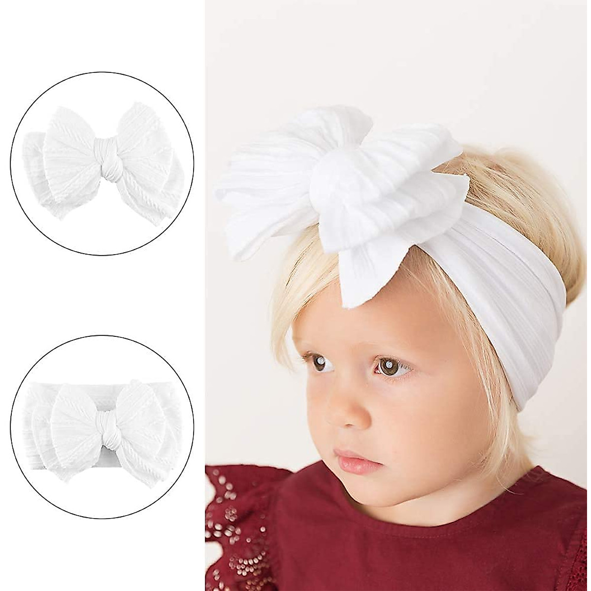 Makone Handmade Baby Headbands with Bows Stretchy Nylon Headbands for Infant Baby Girls