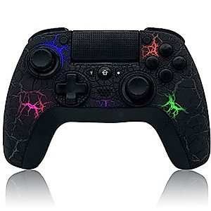 TJPD Wireless Controller for PS4, Wireless Remote Gamepad with Unique Cracked Design/8 Adjustable LED Colors/Programmable Back Buttons/Super Turbo/Dual Vibration, Widely Compatible with PS4/PC/iOS