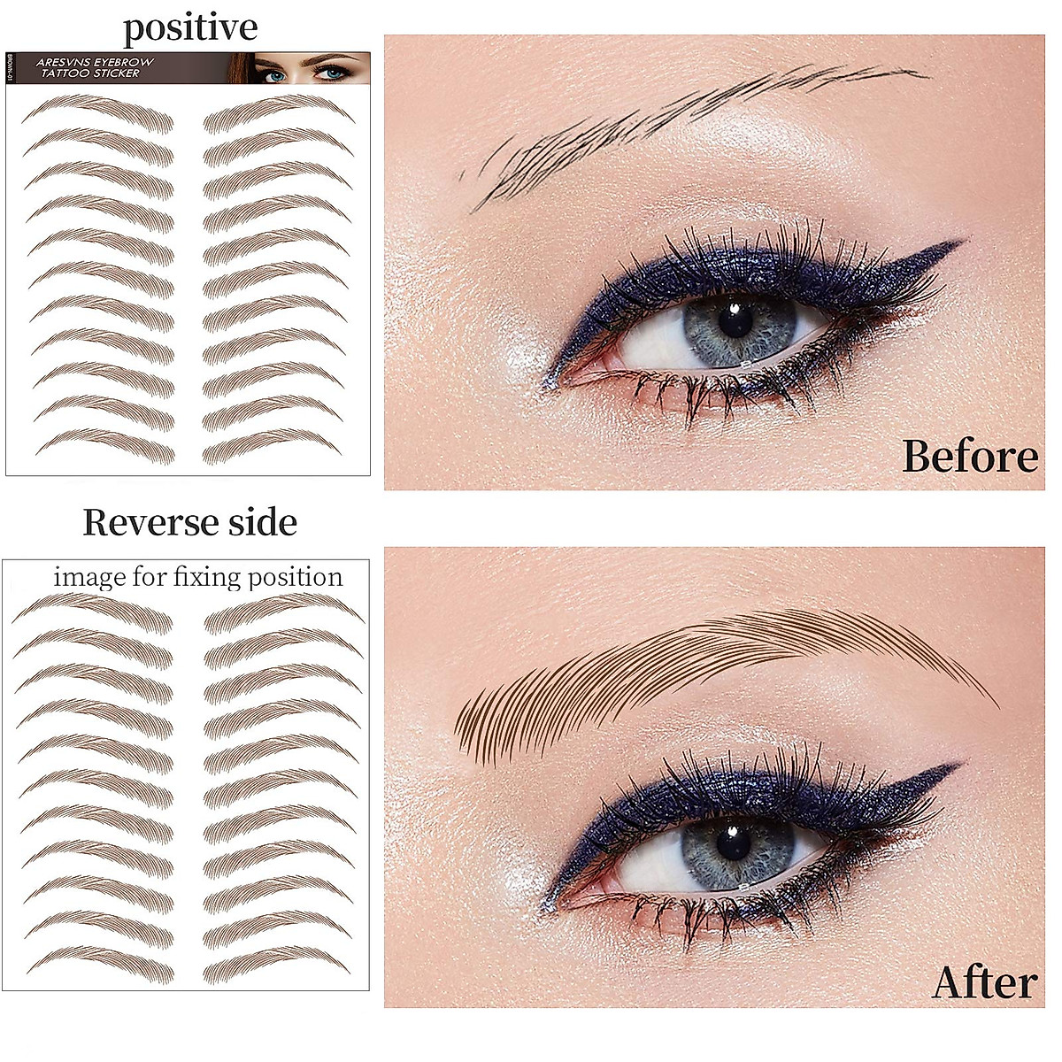 Aresvns Eyebrow Tattoo Sticker 99 Pairs! Fake Eyebrows,Popular Brown Eyebrow Shapes,4D Imitation Eyebrows Waterproof,Eyebrow Transfers Stickers(Only for Women without Eyebrows) Christmas Gift