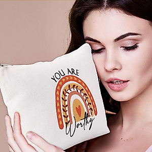 Coume 10 Pcs Rainbow Canvas Makeup Bags Bulk Inspirational Quotes Cosmetic Bags