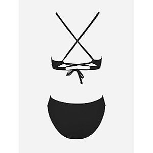 CUPSHE Bikini Set for Women Two Piece Swimsuits V Neck Low Rise Crisscross Back Self Tie Spaghetti Straps,M Black