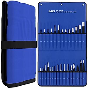 ABN Cold Chisel Set Automotive Punch Tool Kit – 29-Piece Punch Chisel Set – Pin Punch Set, Center Punch Set, & More