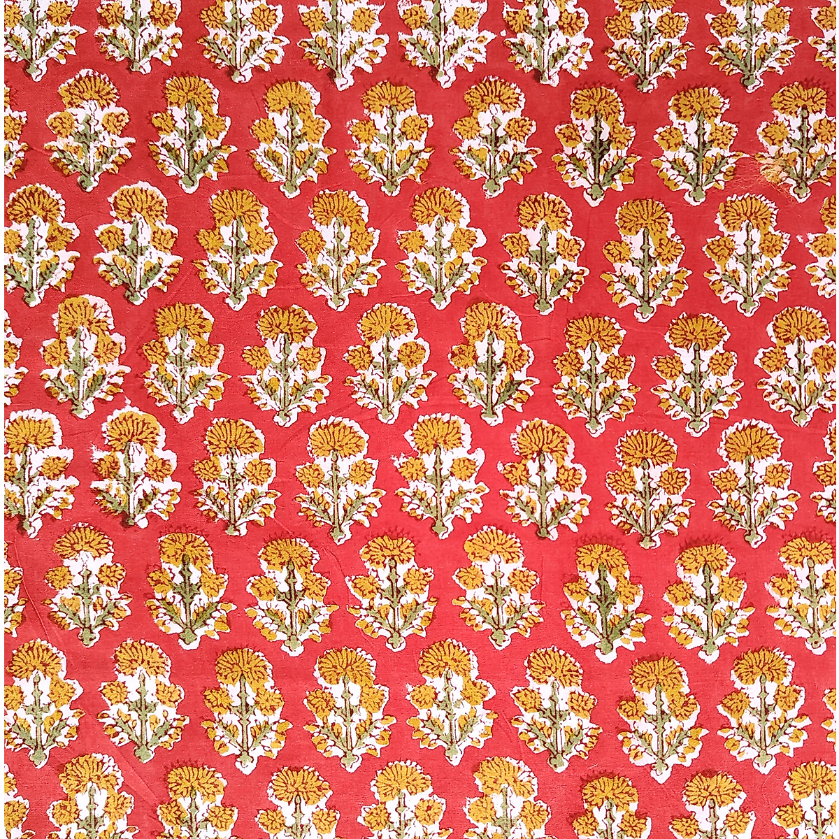 AVKA Studio Hand Block Print Fabric by The Yard - PRECUT 1 Yard 42 Inch Width - 100% Cotton Material - Red Floral Pattern - Light Weight Indian Cloth for Making Summer Dress Tops Indian Fabric etc