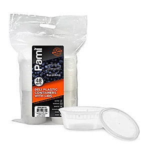 PAMI Deli Plastic Containers With Lids [48-Pack, 8oz] - Small Food Containers For Sauces, Salsas, Dips - BPA-Free, Microwave & Freezer Safe Food Storage Pots- Clear Meal Prep Condiment Containers