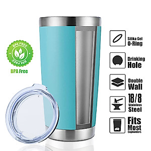 DOMICARE 20oz Stainless Steel Tumbler Bulk with Lid, Double Wall Vacuum Insulated Travel Mug, Powder Coated Coffee Cup, Light Blue, 1 Pack