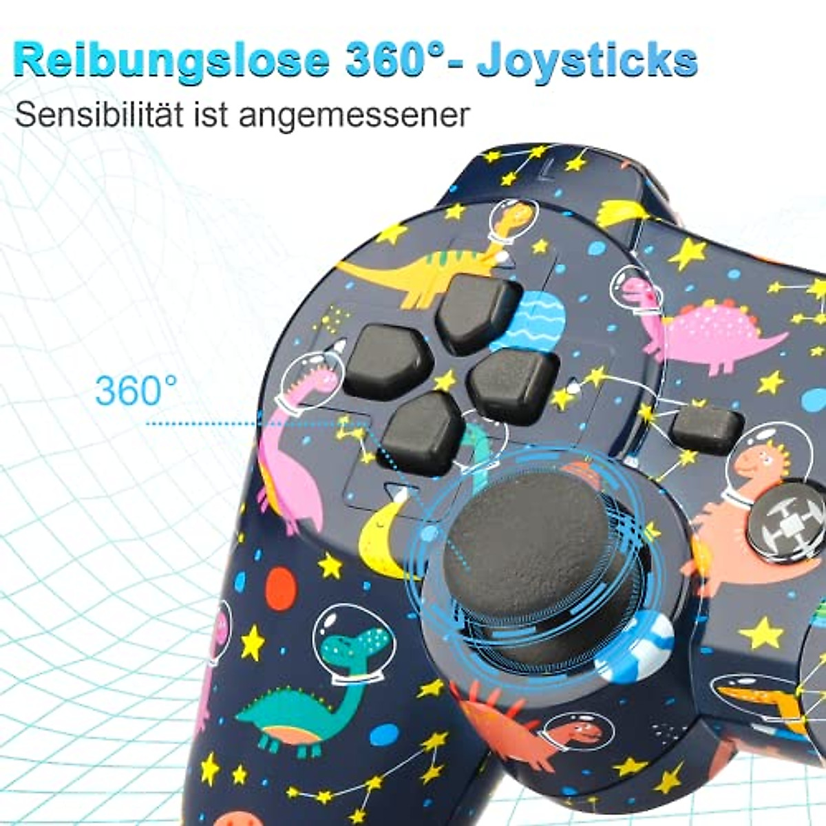 OUBANG 2 Pack Remotes Work for PS3 Controller Wireless, Cool Blue Gamepad Compatible with Playstation 3 Controller, Wireless Game Control for PS3 with Upgraded Joystick, Pa3 Controllers for PS3 Gift