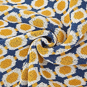 Throw Blanket Ultra Soft Natural Knitted Blanket Home Decor Bedding Blankets Cozy Knit Throw Blanket for Couch Sofa Bed Beach Picnic All Seasons (Yellow & Blue)