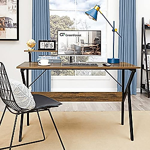 GreenForest Home Office Desk with Monitor Shelf Computer Gaming Desk 47 inch Writing Study Table for Workstation, Walnut