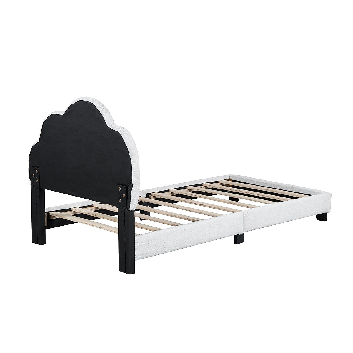Merax Twin Size Upholstered Platform Bed Frame Boucle Fabric with Cloud-Shaped Headboard for Boys and Girls,White