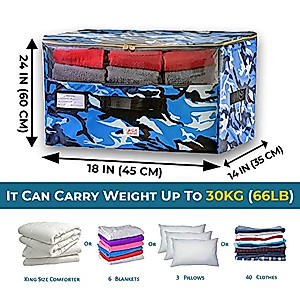 Professional Heavy Duty Extra Large Storage Bag, Moving Bag, for Traveling, Moving And Clothes, Oxford Material !!! [100L] 3 Sides Handles, Carry up to 66LB - 30KG, With Name Holder, Waterproof, Anti Lint, Clothes Organization (Camo - 1 Pack)