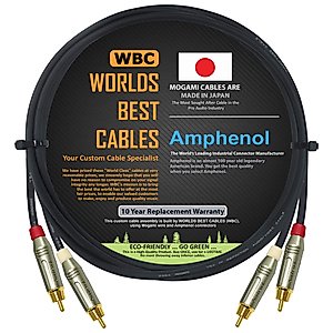 WORLDS BEST CABLES 2.5 Foot – High-Definition Audio Interconnect Cable Pair CUSTOM MADE using Mogami 2964 wire and Amphenol ACPR Die-Cast, Gold Plated RCA Connectors
