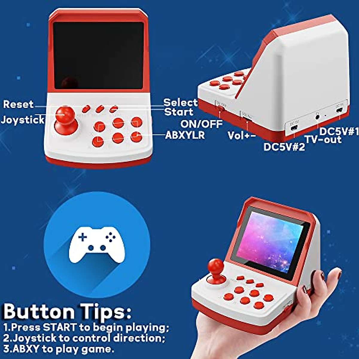 A6 Plus Mini Handheld Game Console 3.5 inch Arcade Style Emulator Portable Games Console Preinstalled Classic FC Games Built-in Rechargeable Battery for Kids Teens Gift 2 Players Red