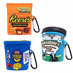 3 PACK Food Airpod 2nd Generation Case, Alquar Cute Cartoon Cheese Reese's Chocolate Fudge Skin Protective Cover, Kawaii Funny Soft Silicone Design for Apple AirPod 2/1 Shell Women Girls with Keychain