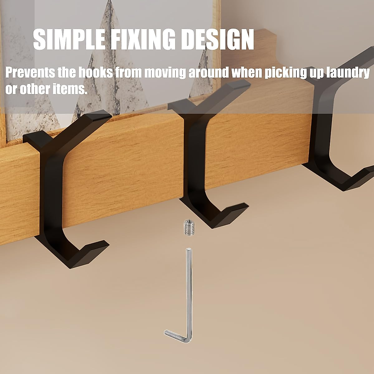 MOKIUER Coat Rack Wall Mount |17" Coat Rack with 5 Removable Double Hooks | Coat Hooks for Hat Key Backpack Towel,Wooden Wall Hook