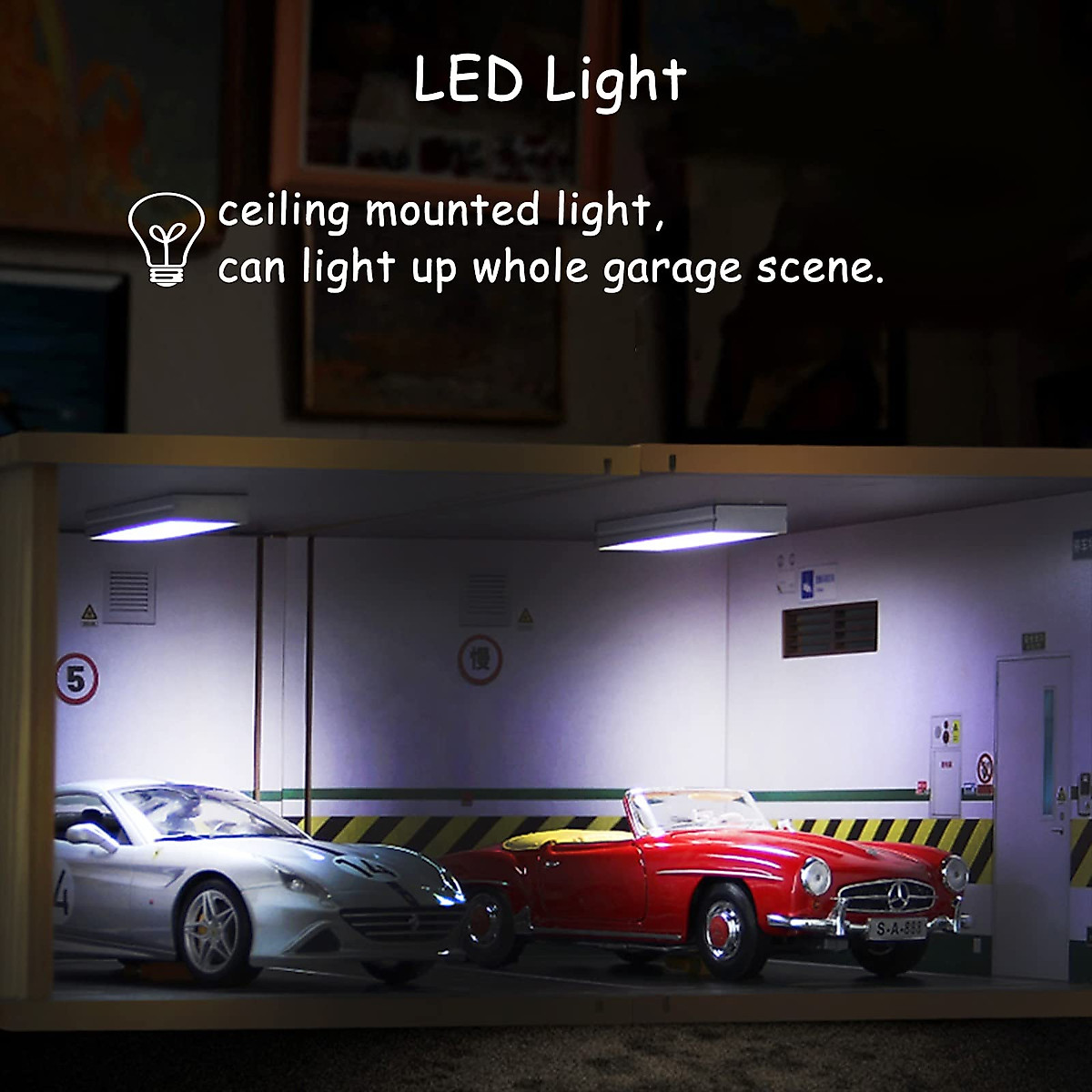 1/18 Scale Model Car Display Case - 1:18 Car Garage Display Case with Clear Acrylic Cover and LED Lighting for Die-Cast Cars, 1 Parking Route 66-Left