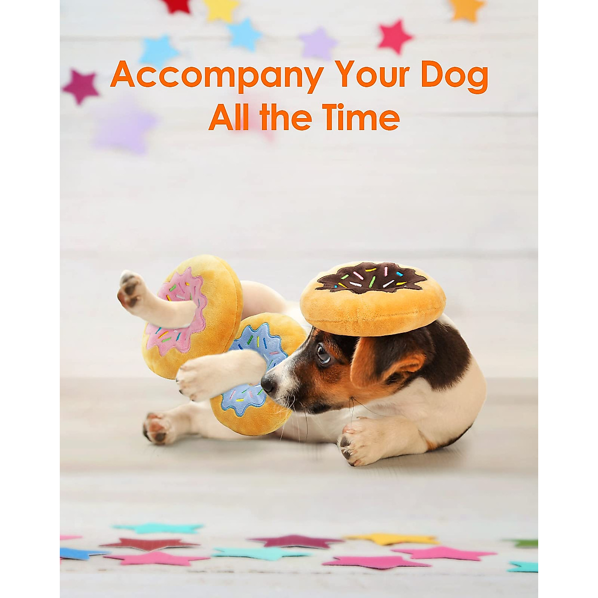 HGB Squeaky Dog Toys, Funny Donut Plush Dog Chew Toys for Teething, Pet Training, and Entertaining, Cute Interactive Dog Toy (3 Pack)