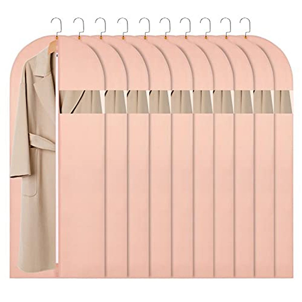 SNHTLS Hanging Garment Bags Suit Bags(Set of 10) Dust Cover Breathable Dress Bag for Closet Clothes Storage or Travel- Pink 24'' x 55''
