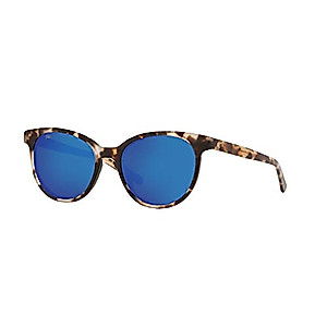 Costa Del Mar Womens Isla Round Sunglasses, Shiny Tiger Cowrie/Blue Mirrored Polarized 580G, 53 mm
