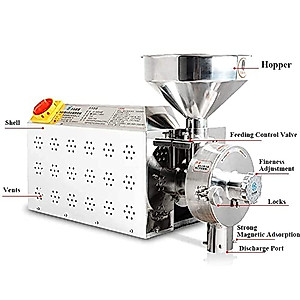 Commercial Electric Grain Grinder, Industrial Chili Grinder, Sesame Peanut Walnut Almond Spice, Stainless Steel Bean Food Grinder