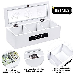 Tea Bag Organizer,White Wood 3 Compartment Tea Bag Organizer,Tea Holder Organizer,Tea Box Storage Box,Tea Box Organizer for Organizer and Display Tea Bags
