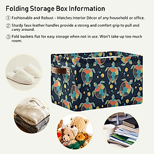 Large Storage Basket Sea Turtle Tropical Fish Cube Storage Bin Canvas Fabric Organizer Handles Collapsible Decorative for Toys Nursery Bedroom