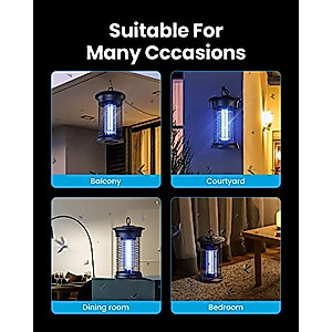 Gaiatop Bug Zapper Outdoor, 4000V 18W Mosquito Zapper Outdoor with 5ft Power Cord, Waterproof Electric Insect/Fly Trap Zapper Killer for Home Backyard Garden Patio - Black