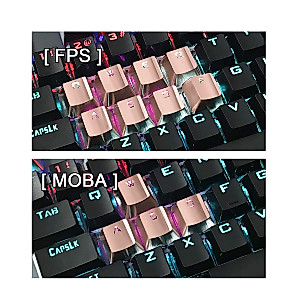 Fitlink FPS & MOBA Gaming Keycaps, Stainless Steel Metal Keycaps with Key Puller for Mechanical Keyboard Cherry Mx Switch 9 (WASD,Rose Gold)