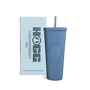 Hogg 24oz Studded Tumbler - Grey, Iced Coffee Cups with Lids Reusable, 24 oz Tumbler with Lid and Straw, Venti Reusable Iced Coffee Cup, Bling Cup, DIY Circle for Vinyl or Stickers, Grey Tumbler