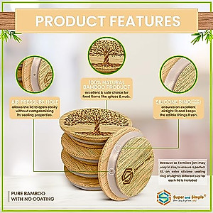 La Fermiere Yogurt Container Covers – Tree of Life Design or Choose a Design - 4 Bamboo Wood Lids Set With Extra Silicone Gaskets - Perfect Airtight Fit