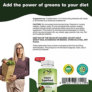 Organic Superfood Greens Fruits and Veggies Complex - Best Dietary Supplement with 14 Greens and 14 Fruits & Vegetables with Alfalfa Rich in Antioxidants Organic Ingredients Non-GMO 60 Tablets