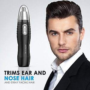 HTNDAYHE Ear and Nose Hair Trimmer for Men and Women, Nose Hair Clippers, Facial Hair Trimmer with Dual Edge Blades, Easy to Clean Nose Trimmer (Black)