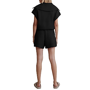 Zwurew Sweat Suits for Women 2 Piece Sets Summer Spring 2024 Short Sleeve Lounge Outfits with Shorts Black S