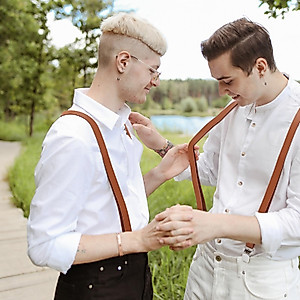 BESTOYARD Mens Suspenders Adjustable Clip Suspender Dress PU Leather Suspenders (Brown)