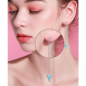 Threader Earrings Triangle Earrings Sterling Silver Created Turquoise Dangle Drop Long Chain Earring for Women Thread Earrings (turquoise)