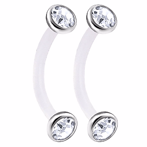 bodyjewellery 2pcs 16g 3/8 Curved Barbell Septum Cartilage Earring Eyebrow Helix Bioflex Flexible Tragus Steel halfball - CL