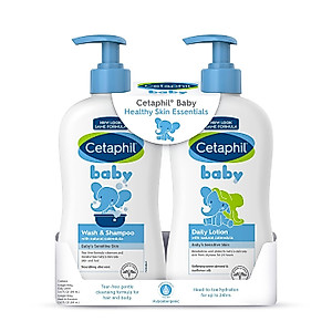 Cetaphil Baby Wash & Shampoo Plus Body Lotion, Healthy Skin Essentials, Head to Toe Hydration for up to 24 Hours, for Delicate, Sensitive Skin, 2-Pack,White