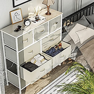 YITAHOME Dresser with 9 Drawers, Organizer Unit, Hallway, Closets & Nursery & Easy Pull Fabric Bins (Cream White) & 4-Drawer Fabric Dresser, Furniture Storage Tower Cabinet(Cream White)