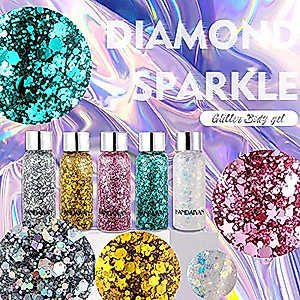 Body Glitter Holographic Glitter Liquid for Festival Make Up,Face Glitter Sequins Chunky for Hair and Eyeshadow Long-Lasting No Glue Needed and Easy to Remove.