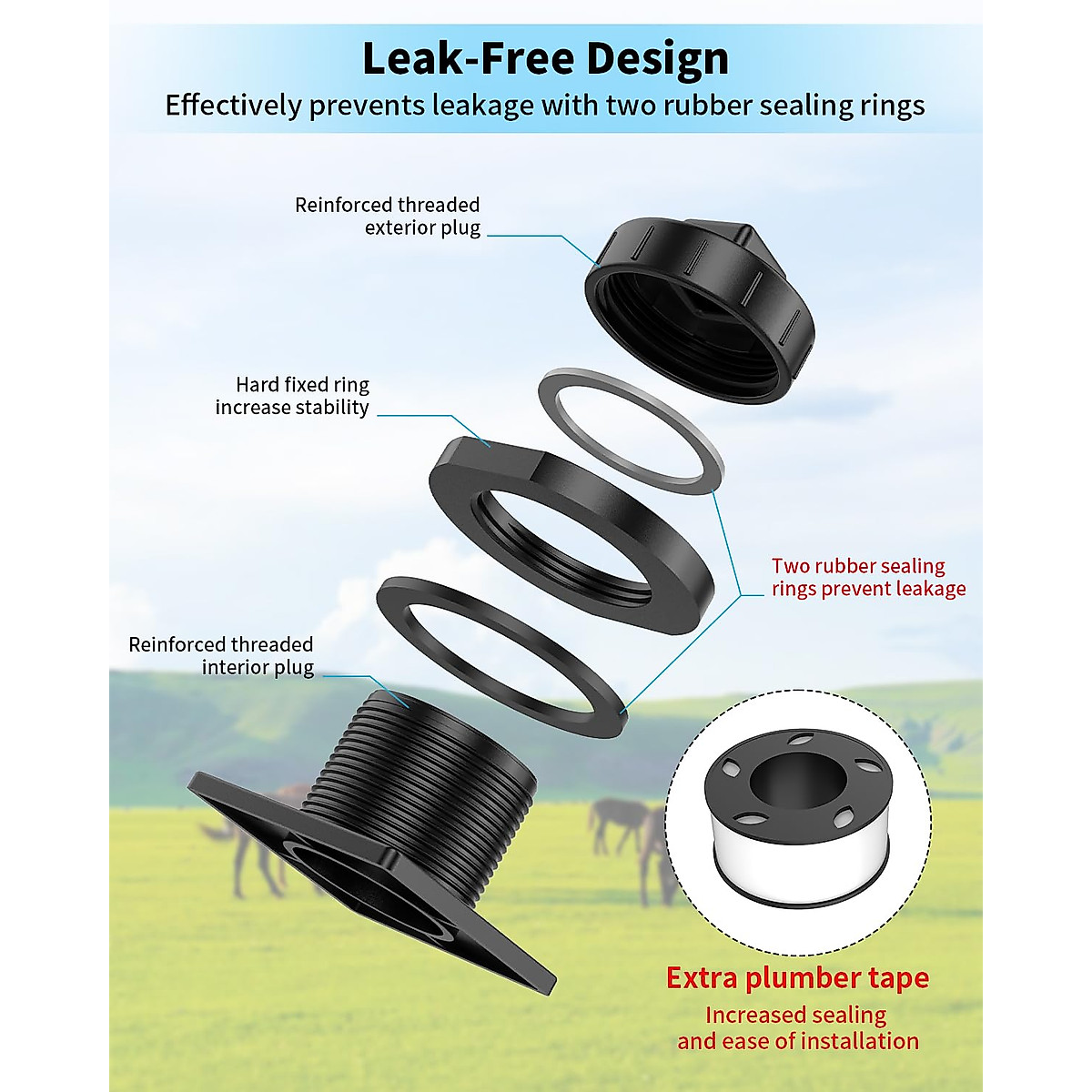 Stock Tank Float Valve, Stock Tank Drain Plug Kit for 50 70 100 150 300 Gallon Stock Tank, Leak-free Design, Use with 1MDB5,MDB6,MDB7,MDB8,1MDC1, for FG424288BLA FG424400BLA FG424500BLA FG424700BLA