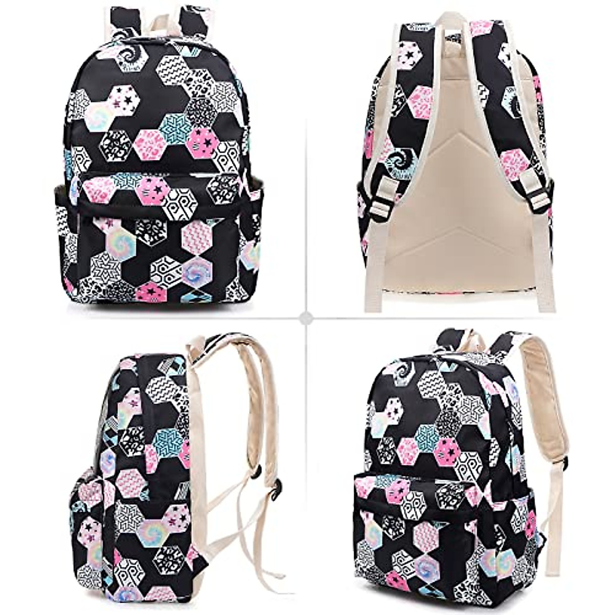 Geometry Backpack Set 3-in-1 Kids School Bag, Junlion Laptop Backpack Lunch Bag Pencil Case Gift for Teen Boys Girls