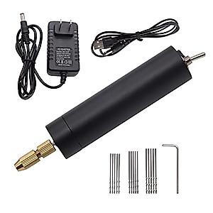 Ruibapa 0.8-1.2mm Mini Portable Electric Handheld Aluminum Drill with 15PCS Drill Bits and 1.5mm Wrench,Including 12v 2A Power Supply and USB Adapter P-031