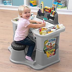 Simplay3 Creative Kids Art Desk Table and Chair Set with Attached Desk Chair, Full Floor and Art Storage