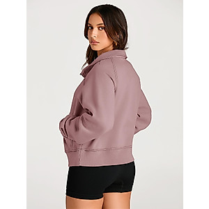 AUTOMET Womens Sweatshirts Half Zip Cropped Pullover Fleece Quarter Zipper Hoodies 2024 Fall Fashion Outfits Clothes DarkPink Medium