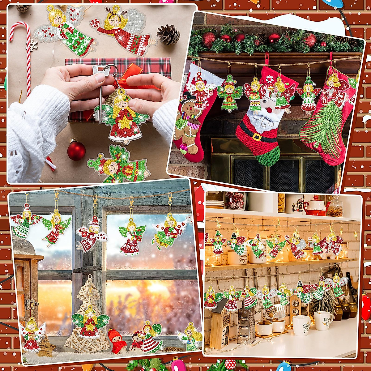 Tondiamo 20 Pcs Christmas Diamond Painting Keychain Kits 5D DIY Diamond Art Pendants Double Sided Hanging Key Chains for Christmas Party Decoration DIY(Angels Style)