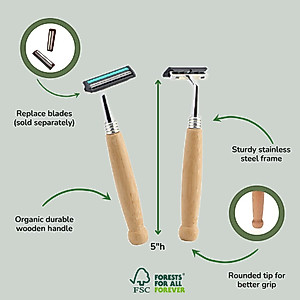 EcoLuxe Bamboo Razor I Reusable Wooden Handle Razor | Replaceable Double Blades | Manual Razor For Women & Men with Strong Stainless Steel Frame I Plastic Free Plastic free